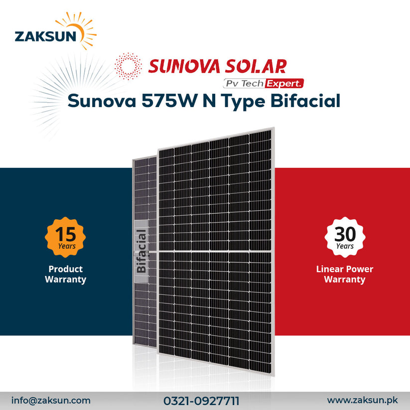 Sunnova 580W N-type Bifacial Solar Panel | ZAKSUN